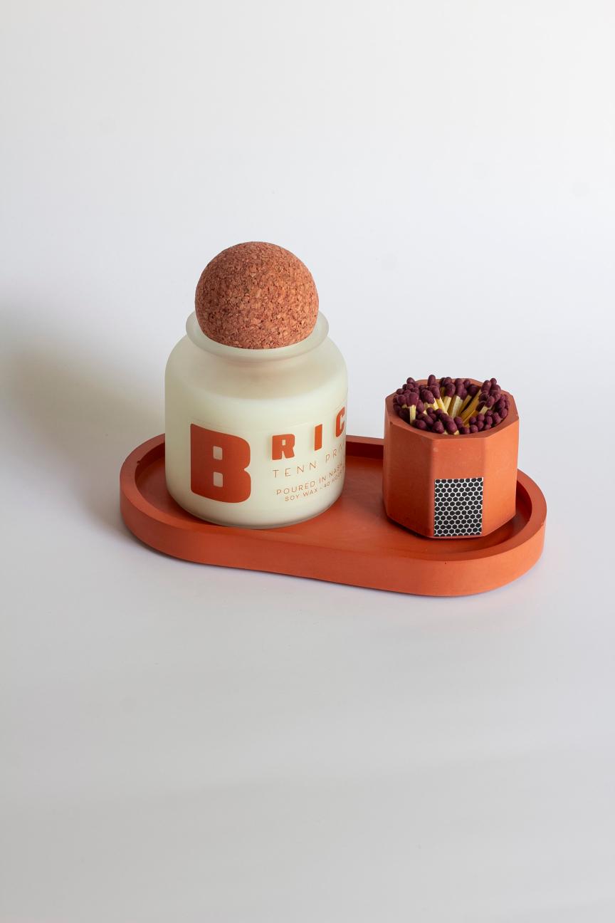 Brick Candle Set with Match Holder and Tray – Cotton & Crete