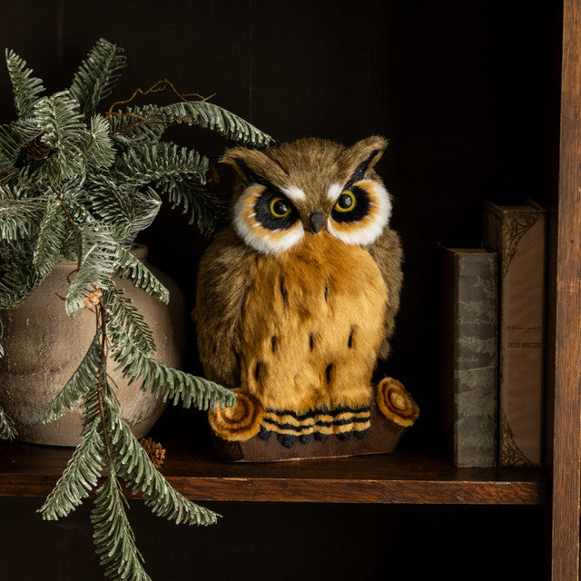 11" Great Horned Owl On Log – Cotton & Crete