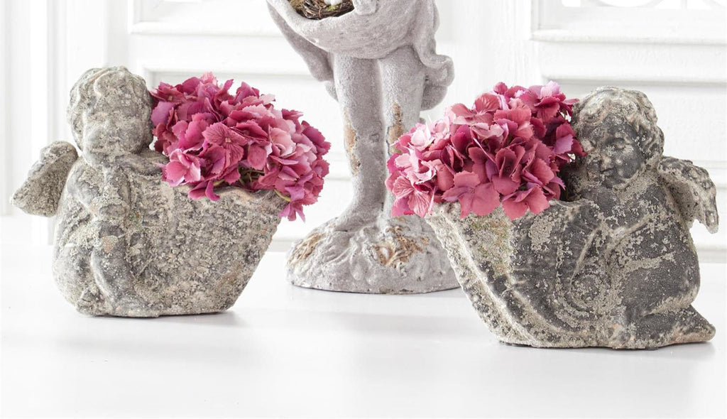 Set of 2 European Garden Style Angel Clay Flower Pots – Cotton & Crete