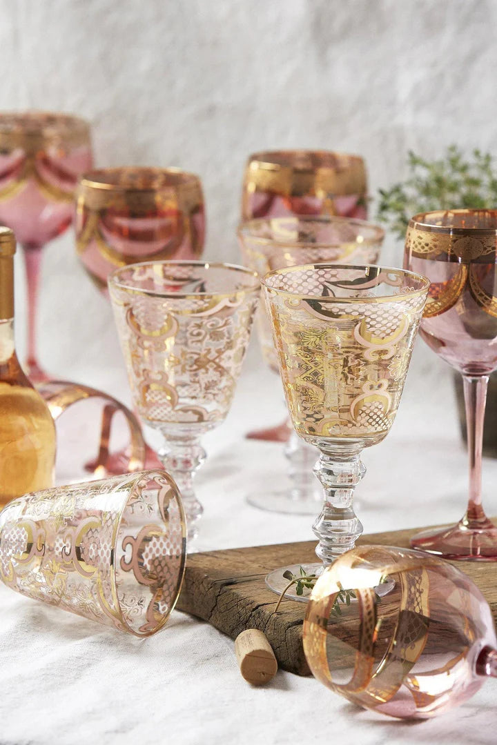 14oz Bellissimo Pink and 18K Gold Trimmed Goblet – Cotton & Crete