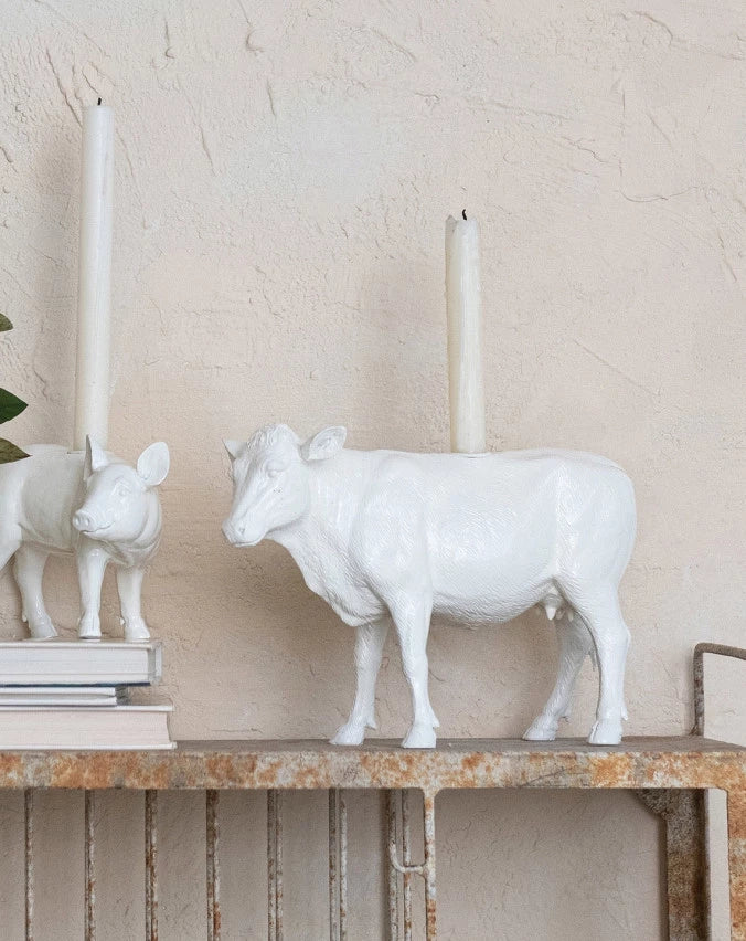 White Cow Taper Holder – Cotton & Crete