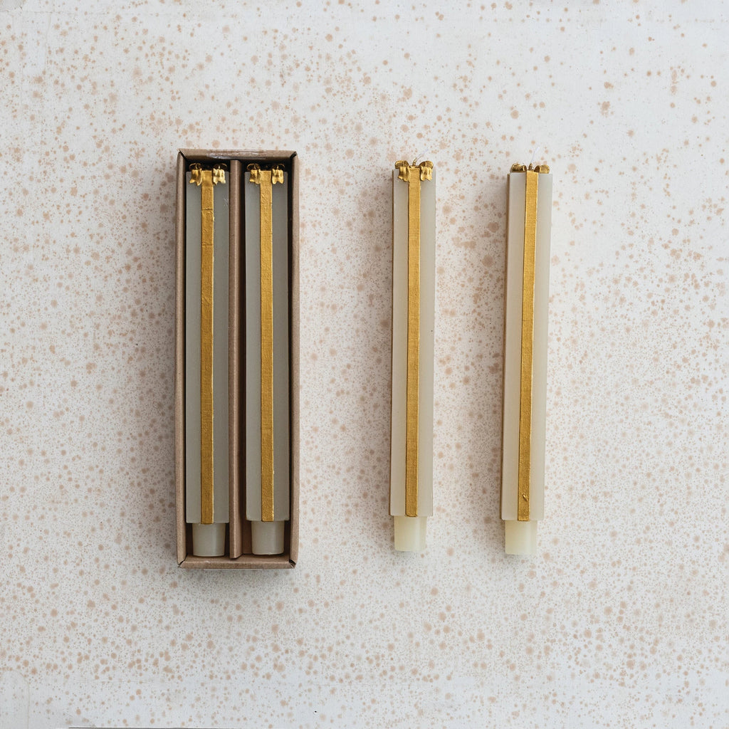 Set of 2 Gift Box Shaped Taper Candles - Ivory and Gold – Cotton & Crete