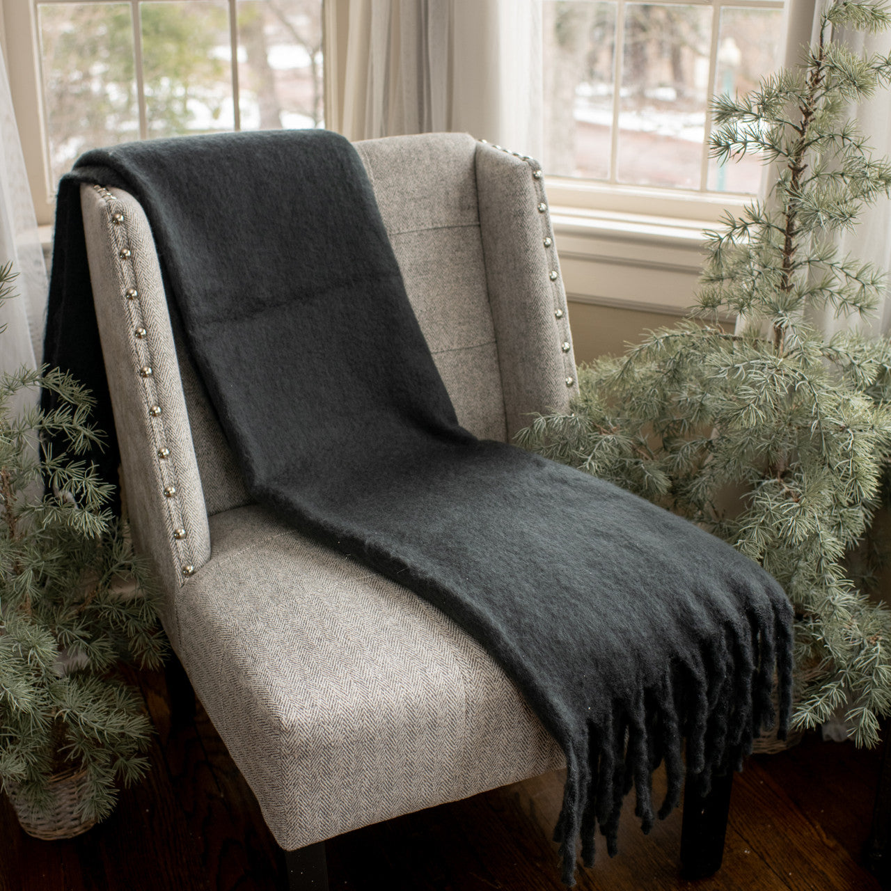 Brushed Charcoal Grey Throw – Cotton & Crete