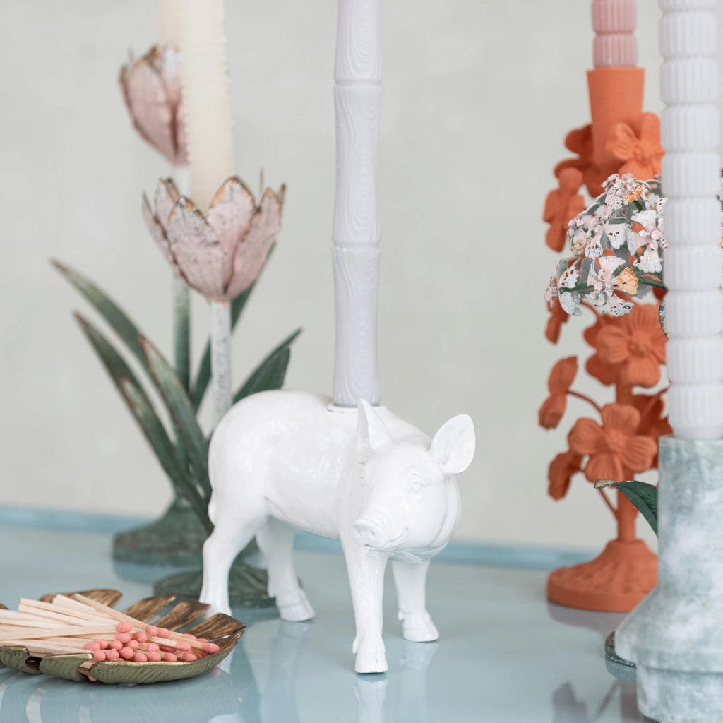 White Pig Taper Holder – Cotton & Crete