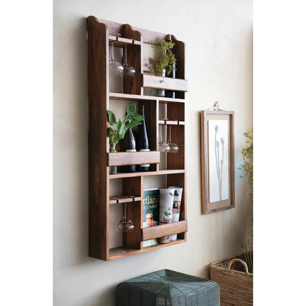 Wooden Wine Rack and Stem Glass Holder with Shelves – Cotton & Crete