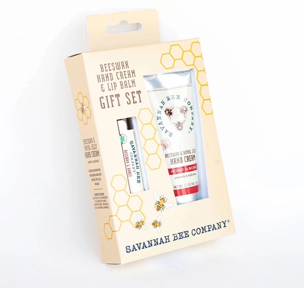 Savannah Bee Hand Cream Tube and Lip Balm Gift Set-Honey Almond ...