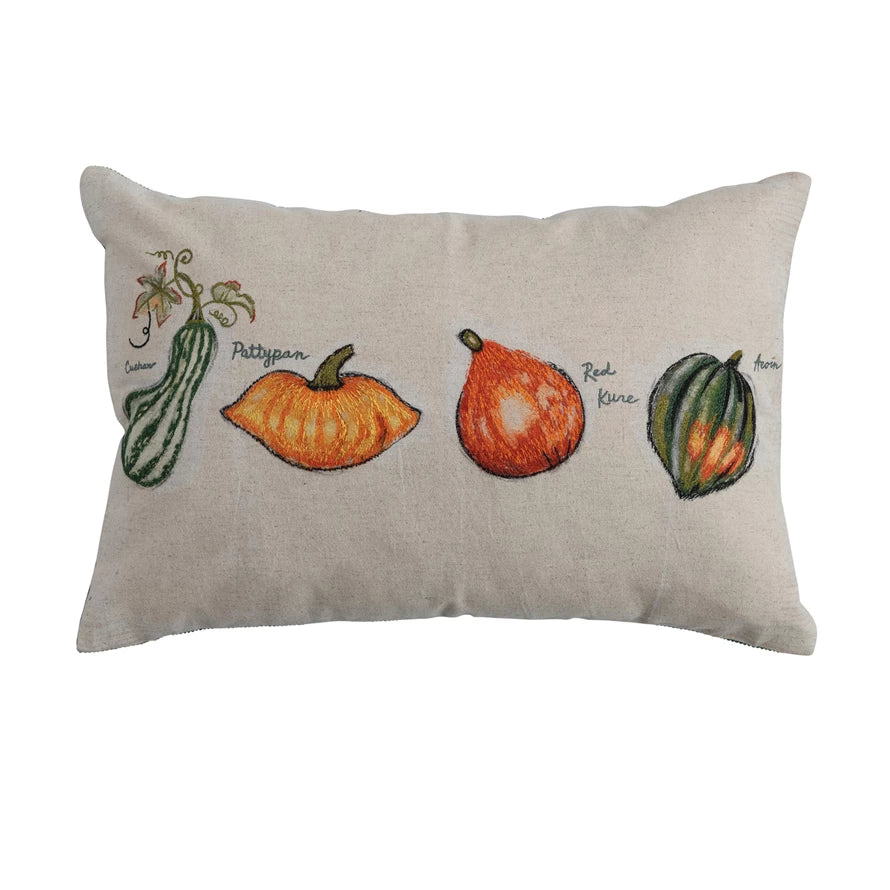 24" Embroidered Squash Lumbar Pillow – Cotton & Crete