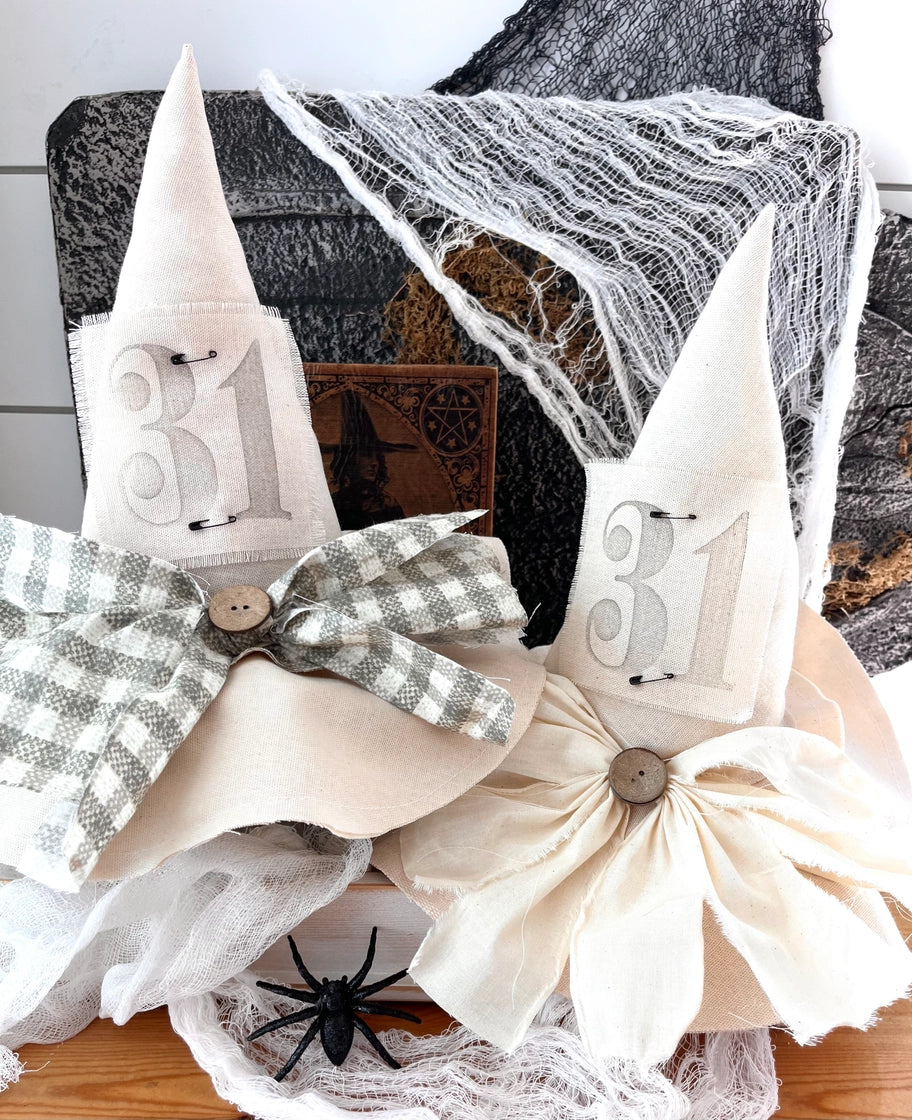 Primitive Witch Hat - Natural - Choose Ribbon Style – Cotton & Crete